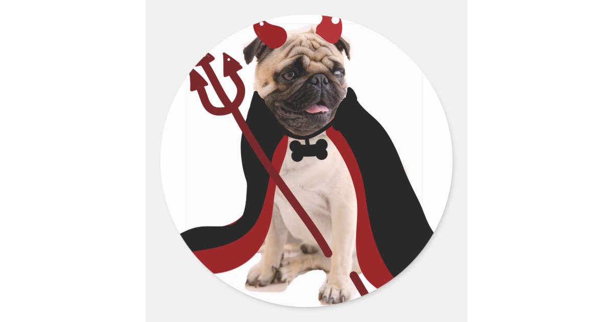 trick or treat happy halloween satan devil pug classic round sticker ...