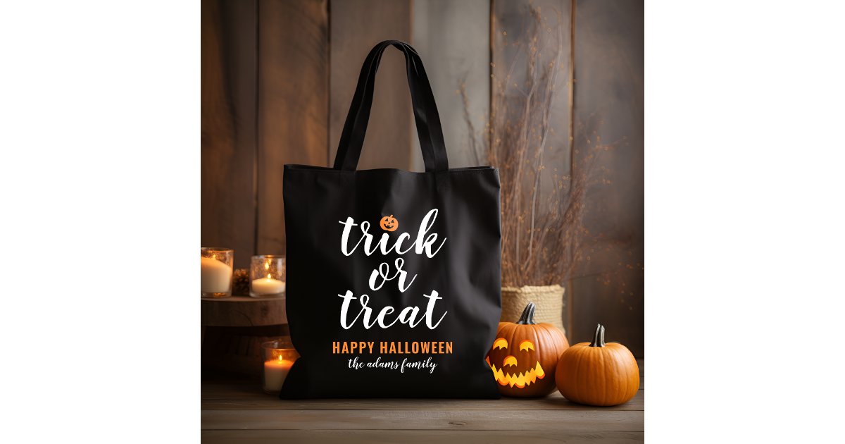 Trick or Treat Modern Script Custom Halloween Tote Bag | Zazzle