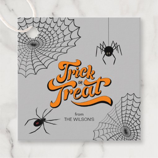 Trick or Treat Typography w/Spiders ID680 Favor Tags | Zazzle