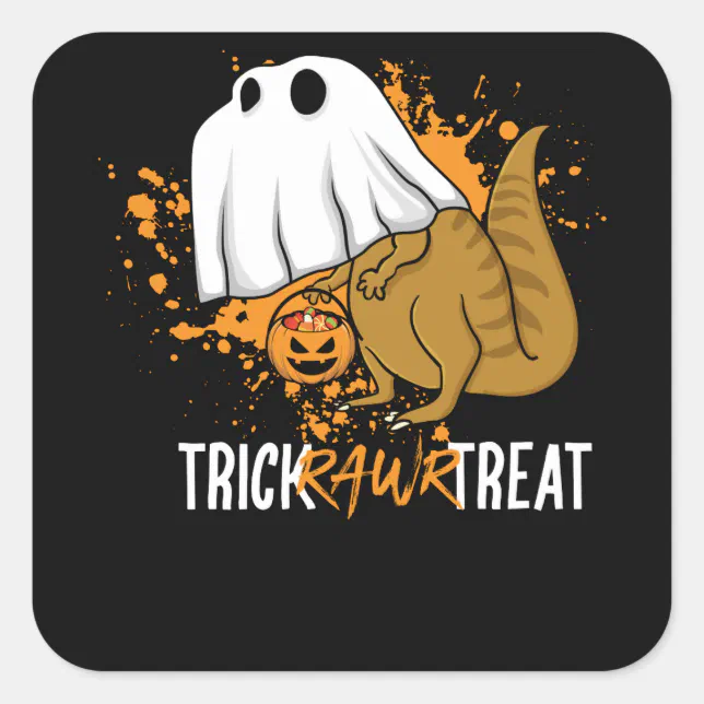 Trick Rawr Treat Halloween T Rex Dinosaur Ghost Square Sticker | Zazzle