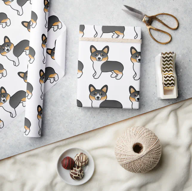 Tricolor Pembroke Welsh Corgi Cartoon Dog Wrapping Paper | Zazzle