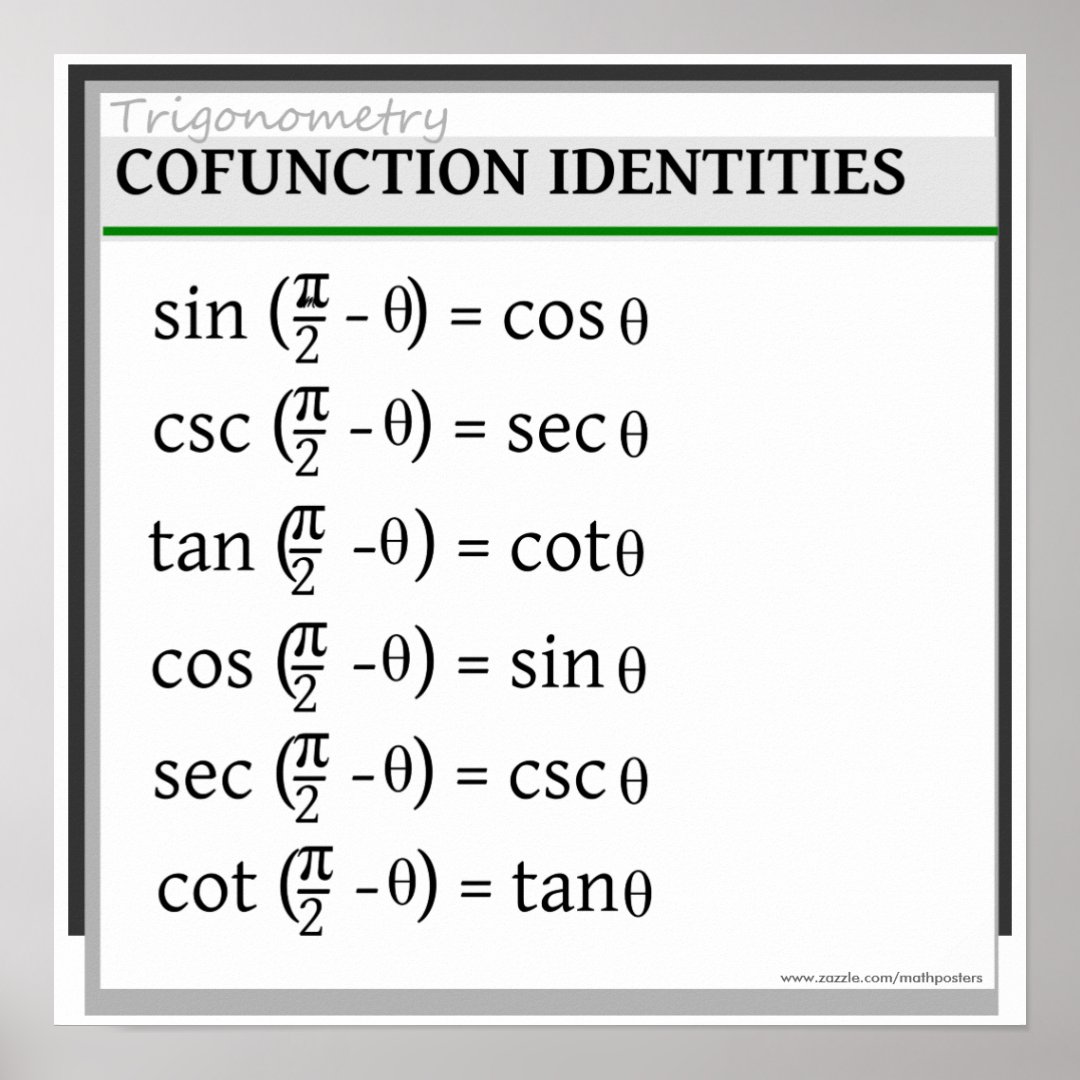 Trigonometry: Cofunction Identities Poster | Zazzle