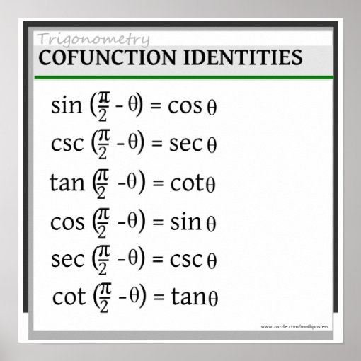 Trigonometry: Cofunction Identities Poster | Zazzle