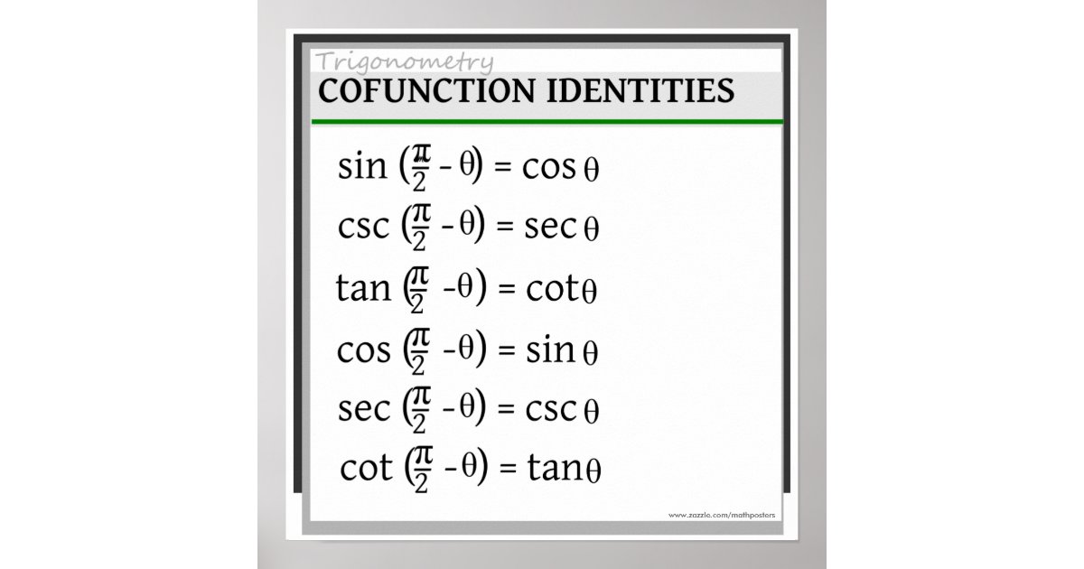 Trigonometry: Cofunction Identities Poster | Zazzle