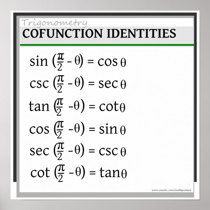 Trigonometry: Cofunction Identities Poster | Zazzle