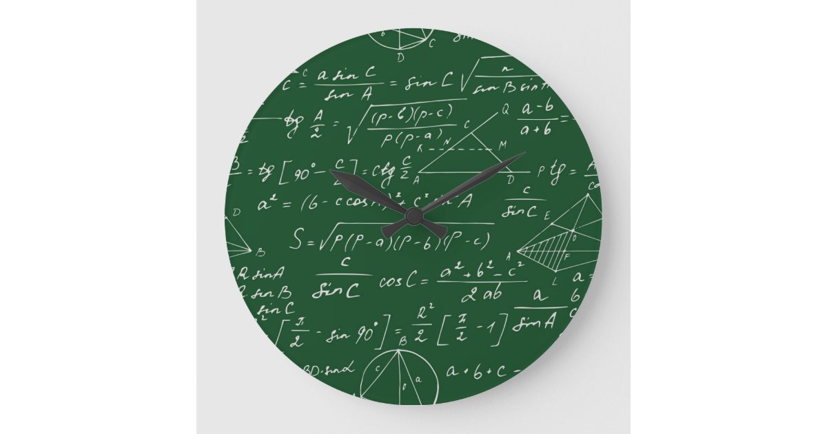 Trigonometry formulas geometric blackboard pattern large clock | Zazzle