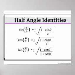 Trigonometry Poster: Half Angle Identities Poster | Zazzle