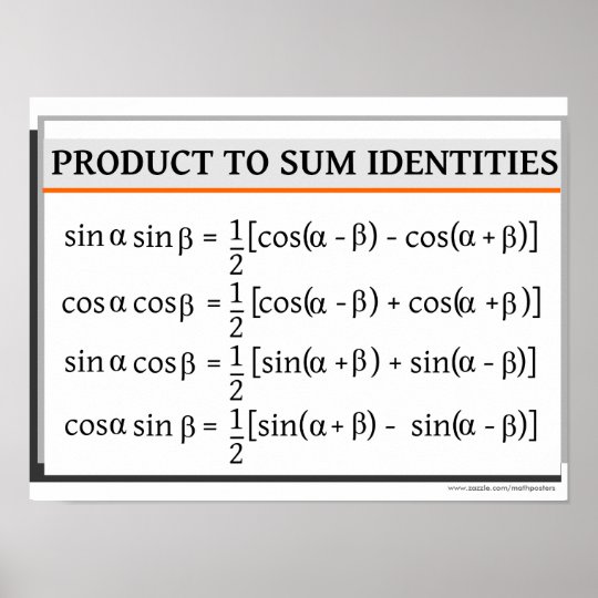 Trigonometry Poster: Product to Sum Identities Poster | Zazzle.com