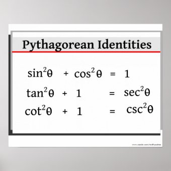 Trigonometry Poster: Pythagorean Identities Poster | Zazzle