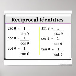 Trigonometry Poster: Reciprocal Identities Poster | Zazzle