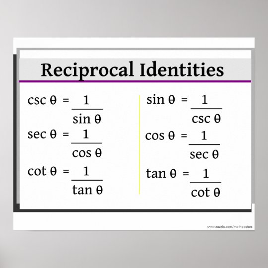 Trigonometry Poster: Reciprocal Identities Poster | Zazzle.com