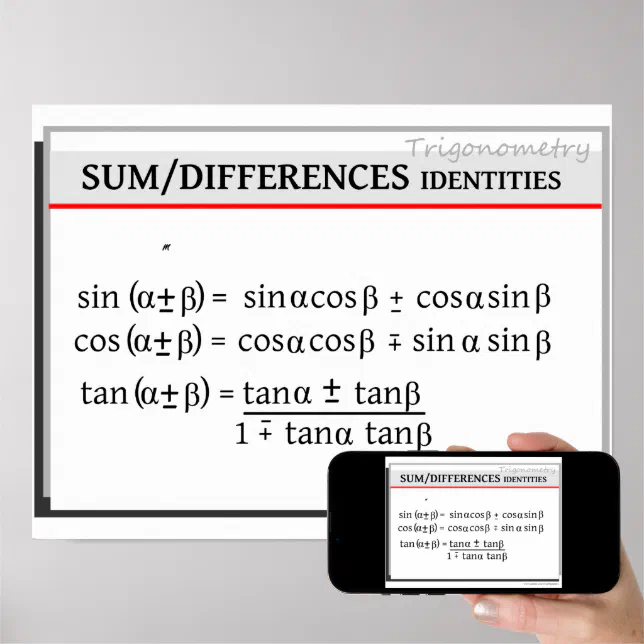 Trigonometry: Sum / Differences Identities Poster | Zazzle
