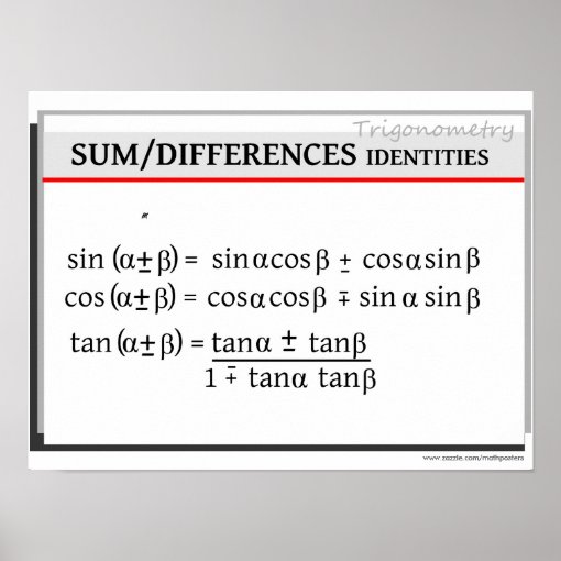 Trigonometry: Sum / Differences Identities Poster | Zazzle