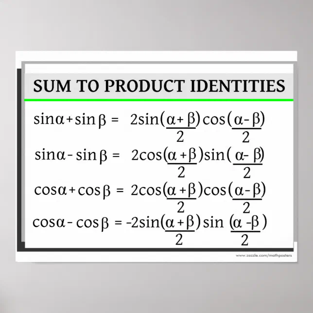 Trigonometry: Sum to Product Identities Poster | Zazzle