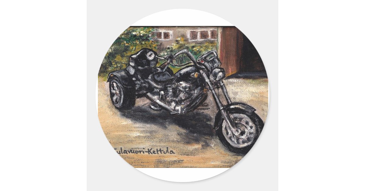 Trike motorcycle classic round sticker | Zazzle
