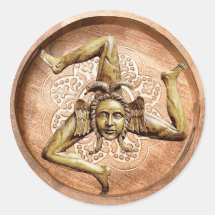 Trinacria symbol of Sicily (Faux Wood) Classic Round Sticker | Zazzle