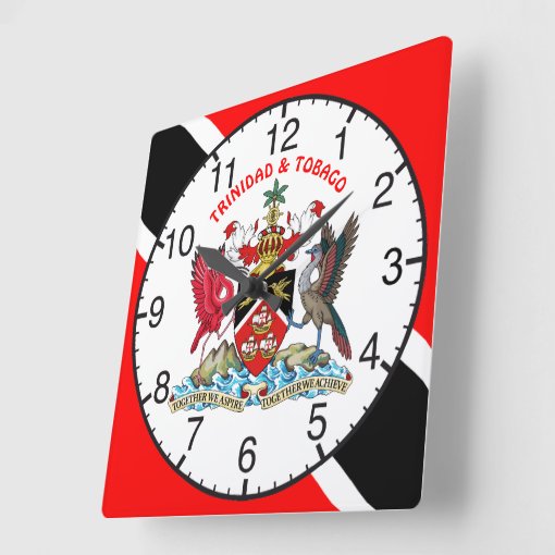 Trinidad And Tobago Flag and Coat Of Arms Square Wall Clock | Zazzle
