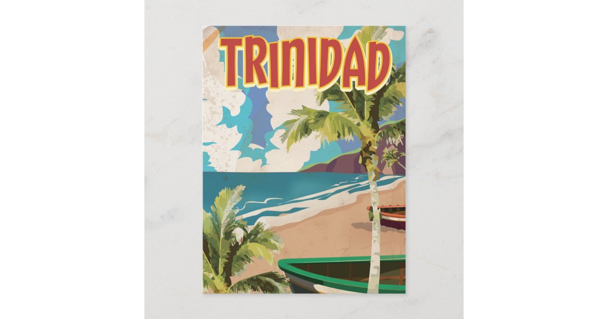 Trinidad cartoon travel poster postcard | Zazzle