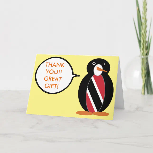 Trinidad Tobago Flag Talking Ms. Penguin Thank You Card | Zazzle