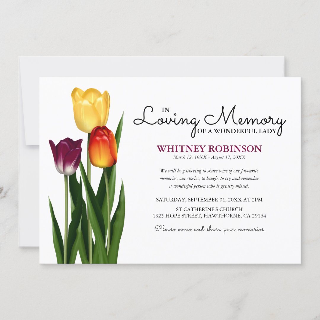 Trio of Tulips In Loving Memory | Funeral Invitation | Zazzle