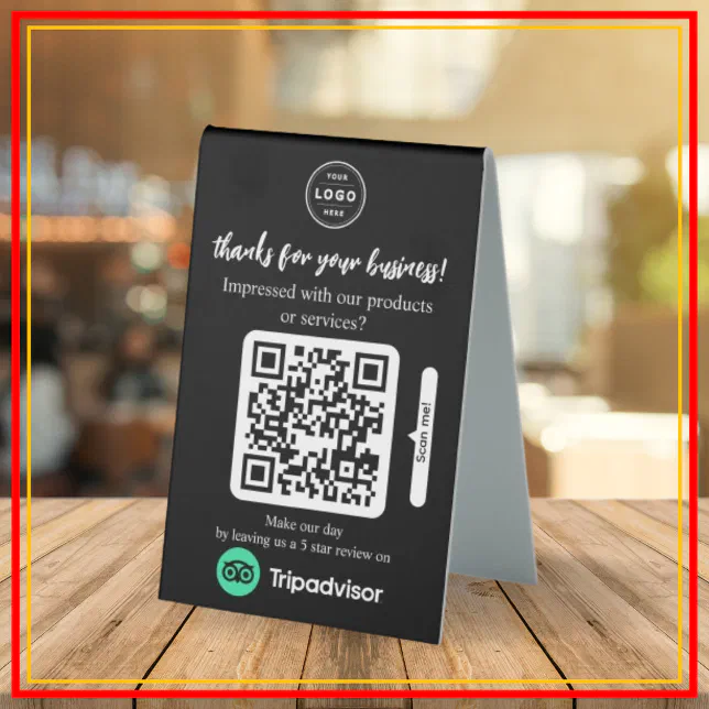 TripAdvisor Review Request with Logo and QR Code Table Tent | Zazzle