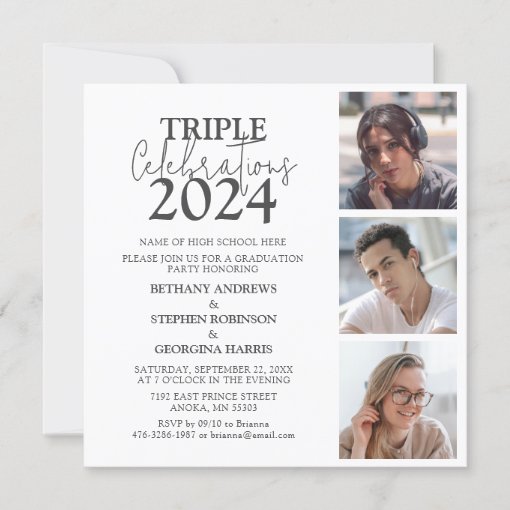 Triple Celebration 3 Photo Graduation Invitation | Zazzle