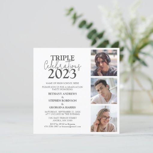 Triple Celebration 3 Photo Graduation Invitation | Zazzle