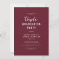 Triple Grad 3 Photo Burgundy Graduation Party Invitation | Zazzle