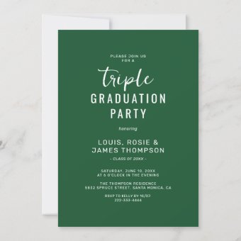 Triple Grad 3 Photo Green Graduation Party Invitation | Zazzle
