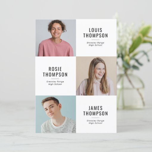 Triple Grad 3 Photo Modern Graduation Party Invitation | Zazzle