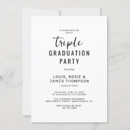 Triple Grad 3 Photo Modern Graduation Party Invitation | Zazzle