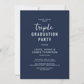 Triple Grad 3 Photo Navy Graduation Party Invitation | Zazzle
