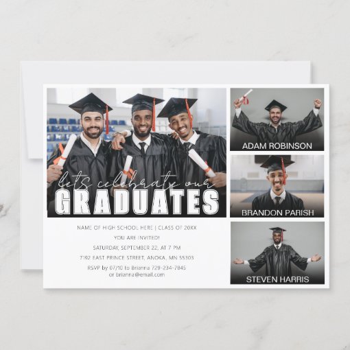 Triple Graduates Celebration | 4 Photo Graduation Invitation | Zazzle