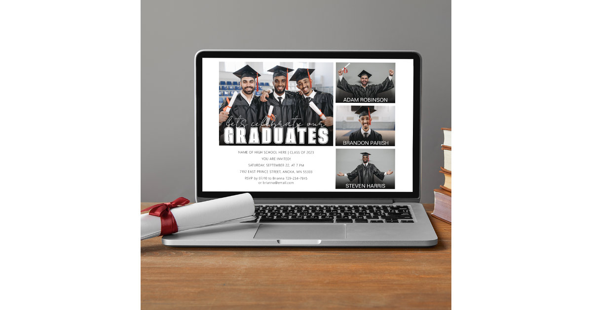 Triple Graduates Celebration | 4 Photo Graduation Invitation | Zazzle