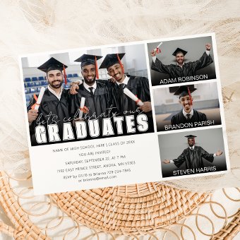 Triple Graduates Celebration | 4 Photo Graduation Invitation | Zazzle