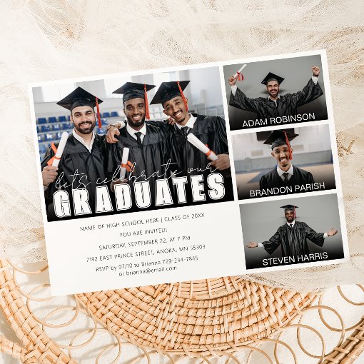 Triple Graduates Celebration | 4 Photo Graduation Invitation | Zazzle