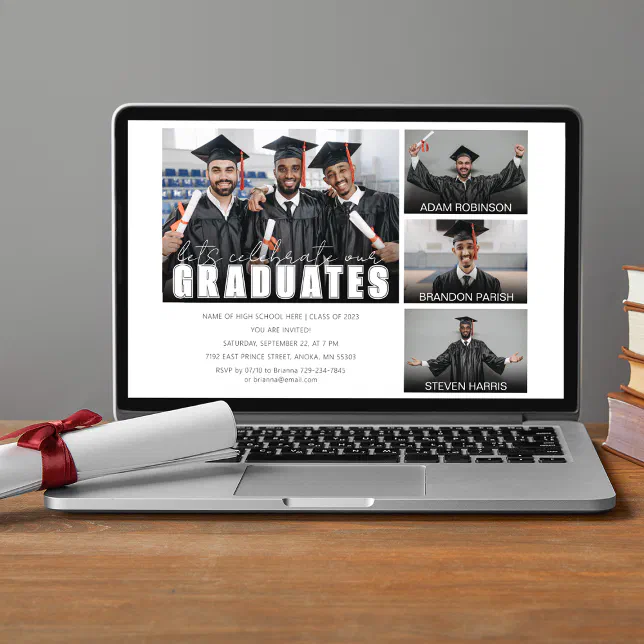 Triple Graduates Celebration | 4 Photo Graduation Invitation | Zazzle