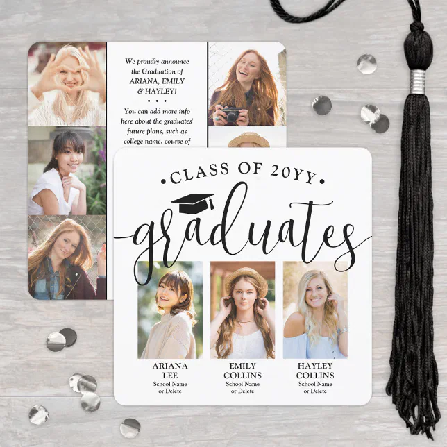 Triple Graduation 3 Graduates Photo Collage Joint Announcement | Zazzle