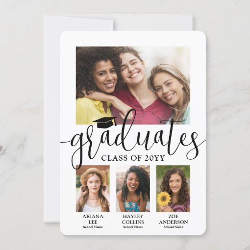Triple Graduation 3 Graduates Photos Joint Party Invitation | Zazzle