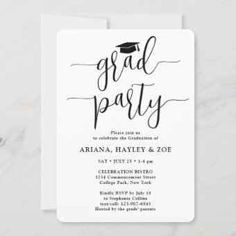 Triple Graduation 3 Graduates Photos Joint Party Invitation | Zazzle