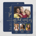 Triple Graduation Photos Navy & Gold Joint Party Invitation | Zazzle