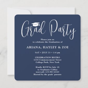 Triple Graduation Photos Navy & White Joint Party Invitation | Zazzle