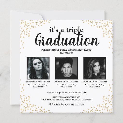 Triple Graduation Three Photo Party Invitation | Zazzle Triple Graduation Three Photo Party Invitation | Zazzle