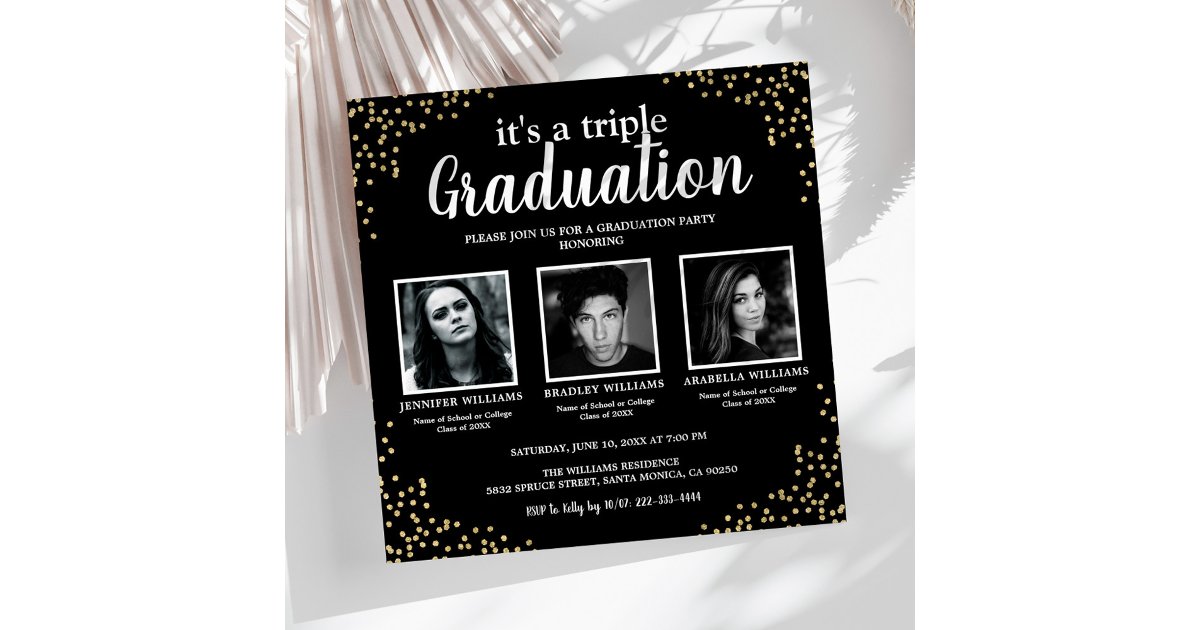 Triple Graduation Three Photo Party Invitation | Zazzle