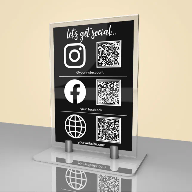 Triple Icon And QR Code Business Social Media Sign Table Number | Zazzle
