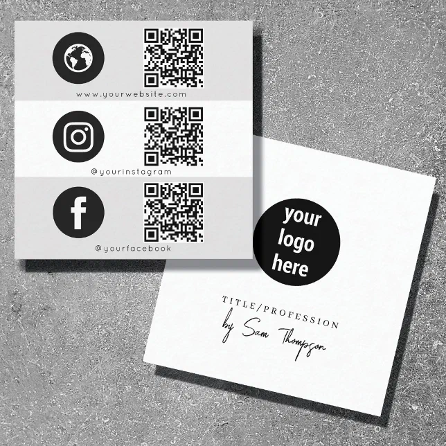 Triple Icon & QR Code Business Social Media Logo Calling Card | Zazzle