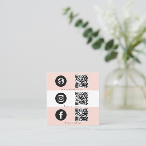 Triple Icon & QR Code Business Social Media Pink Calling Card | Zazzle