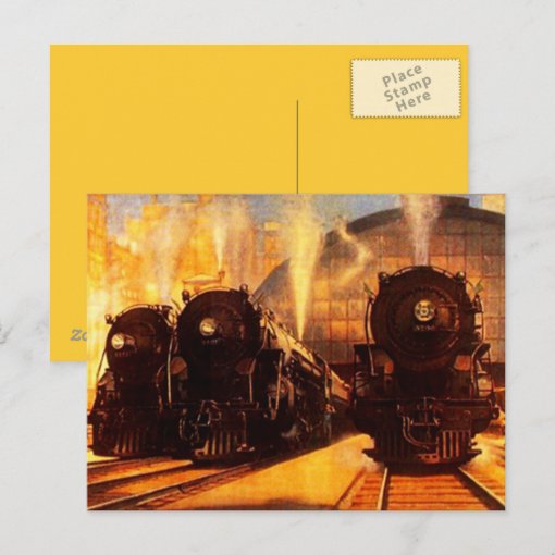 Triple Locomotives At The Station POSTCARD | Zazzle