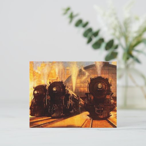 Triple Locomotives At The Station POSTCARD | Zazzle