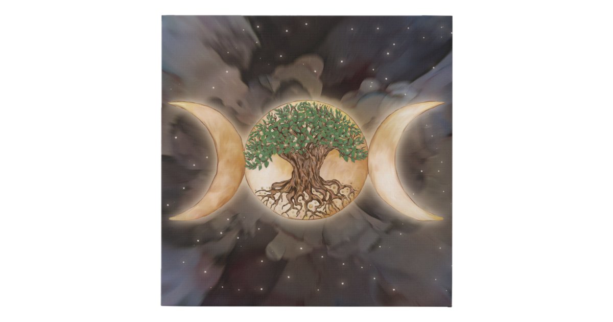 Triple Moon tree of life Faux Canvas Print | Zazzle